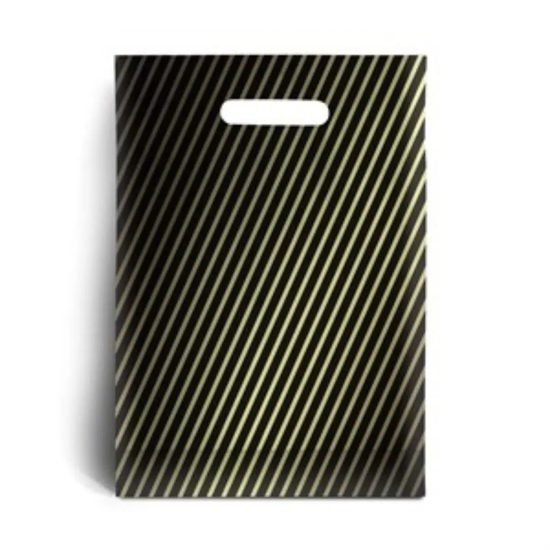 Black and Gold Stripe Degradable Plastic Bags | Carrier Bag Shop