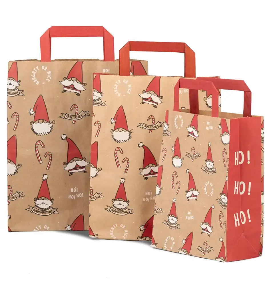 Smiling Santa Brown Internal Flat Handle Bags | Carrier Bag Shop